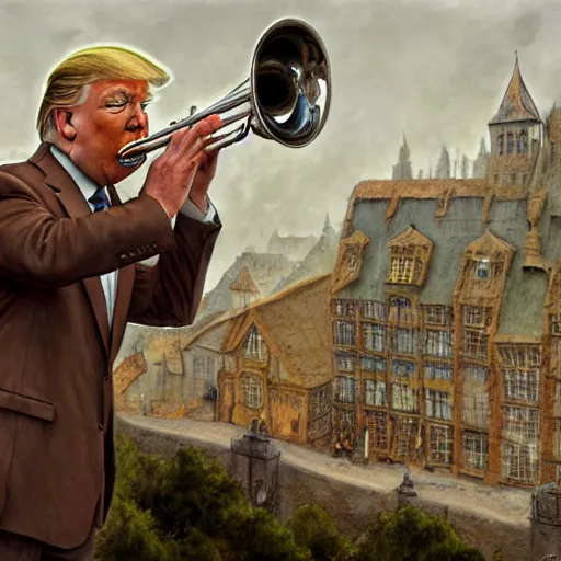 trump playing trumpet, a detailed matte painting by | Stable Diffusion ...