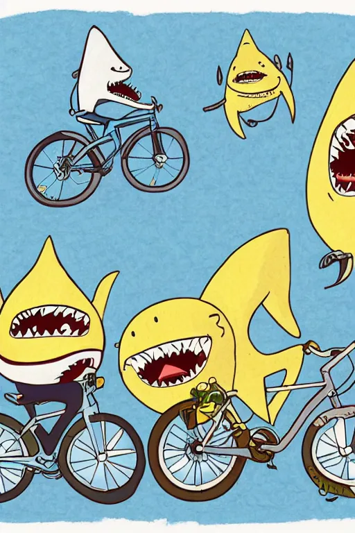 illustration of sharks riding bikes in the style of | Stable Diffusion ...