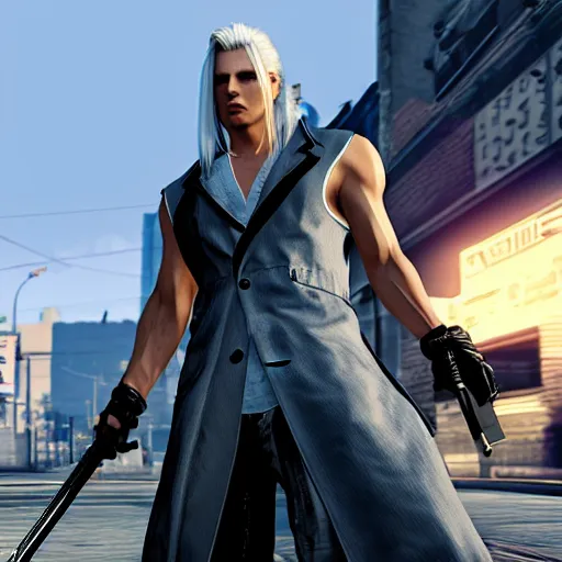 Screenshot of Sephiroth in the game GTA V, highly | Stable Diffusion ...