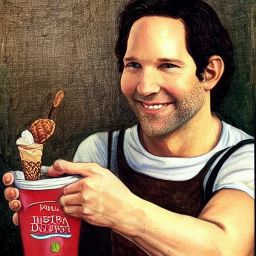 portrait of paul rudd enjoying a pint of ice cream, | Stable Diffusion ...