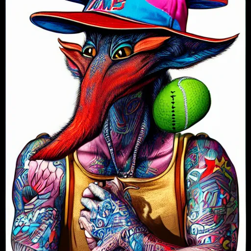 a dik dik monster with tattoos and wearing a baseball | Stable ...