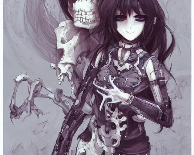 anime girl fighting a skeleton confident pose, | Stable Diffusion