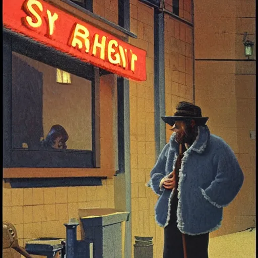 a hirsute broad man in a { denim shearling coat } sits | Stable ...