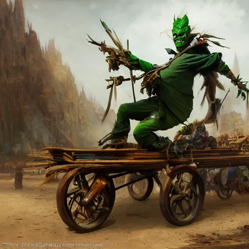 ugly green goblin riding in a rickety wooden cart | Stable Diffusion ...