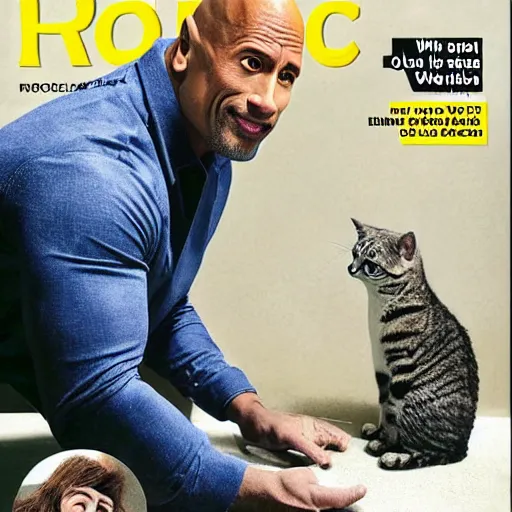 dwayne johnson petting a cat, cover of national | Stable Diffusion ...