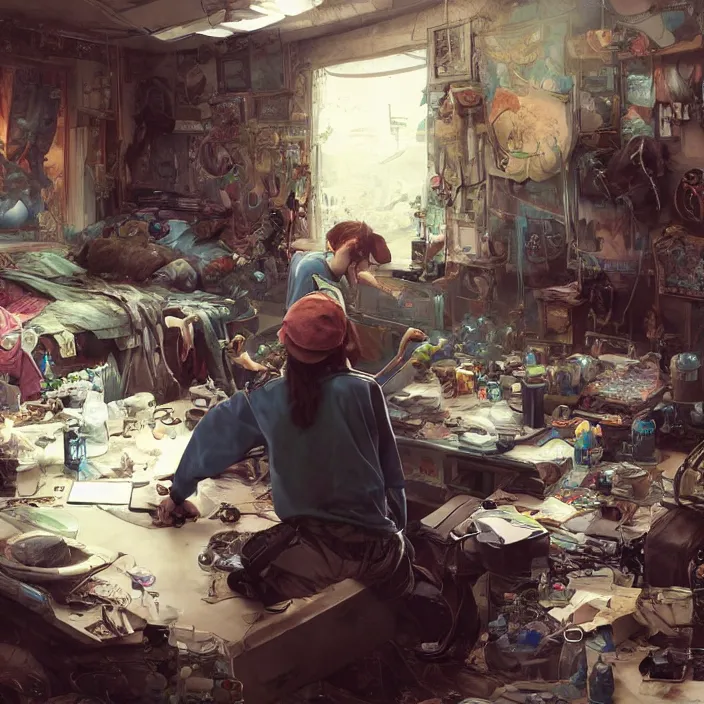 a computer graphics artist with a ballcap in a messy | Stable Diffusion ...