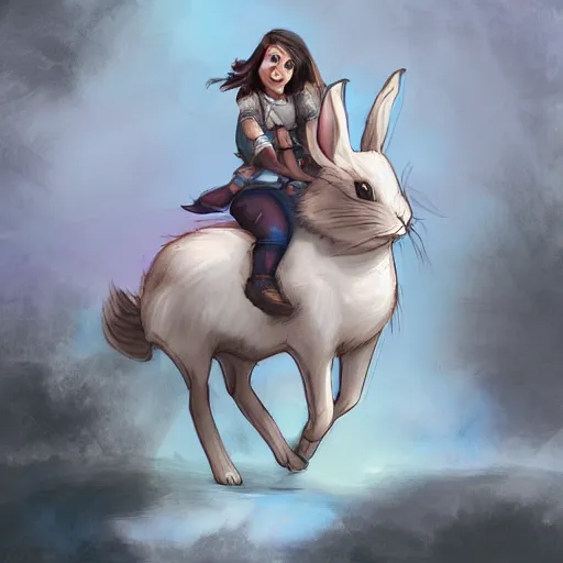 a girl riding a giant rabbit. digital art. concept | Stable Diffusion