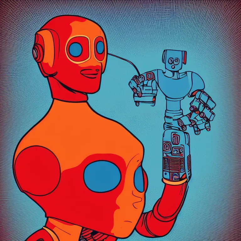Retro-wave portrait of Soviet Robot in style of retro | Stable ...