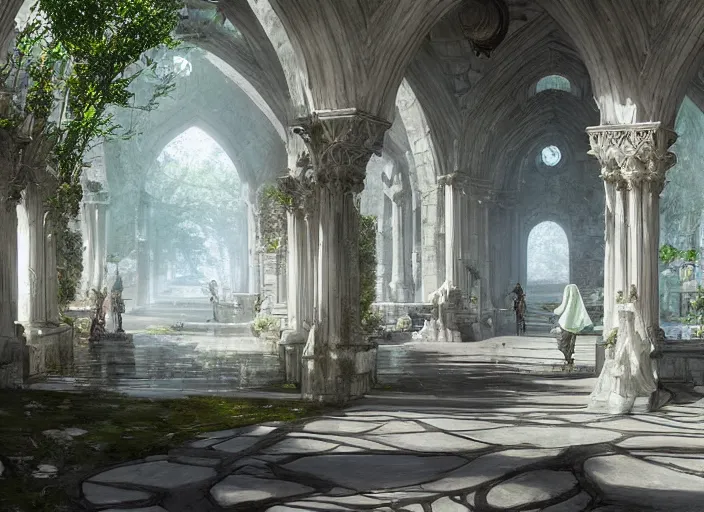 A college academy hallway in a beautiful elven city | Stable Diffusion ...