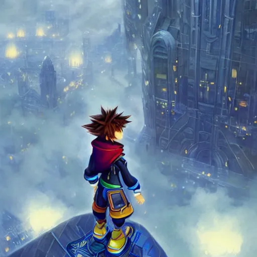 sora from kingdom hearts flying through a city, | Stable Diffusion ...