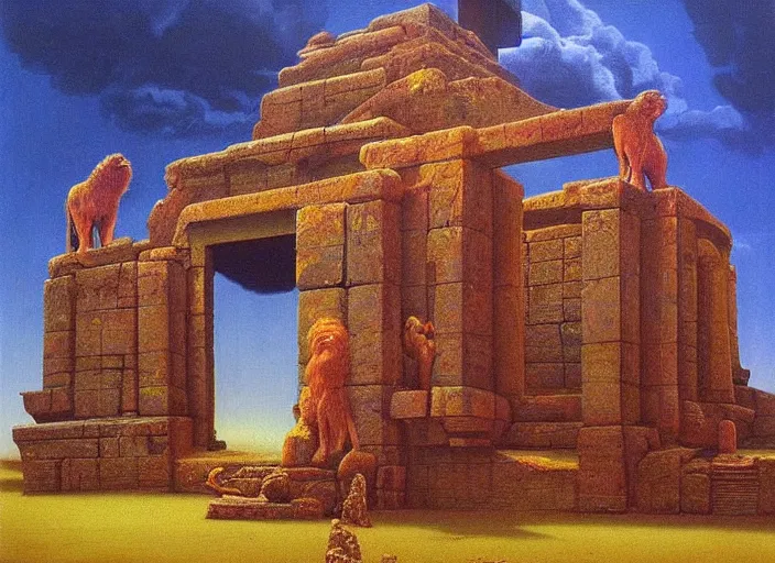 “A surreal oil painting of an ancient temple guarded | Stable Diffusion | OpenArt