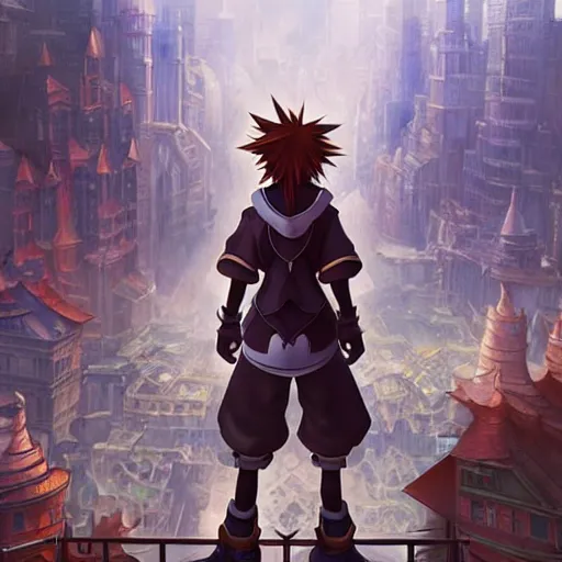 sora from kingdom hearts flying through a city, | Stable Diffusion ...