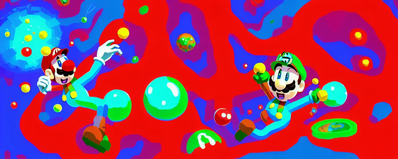 red blue green surreal illustration super mario having | Stable ...
