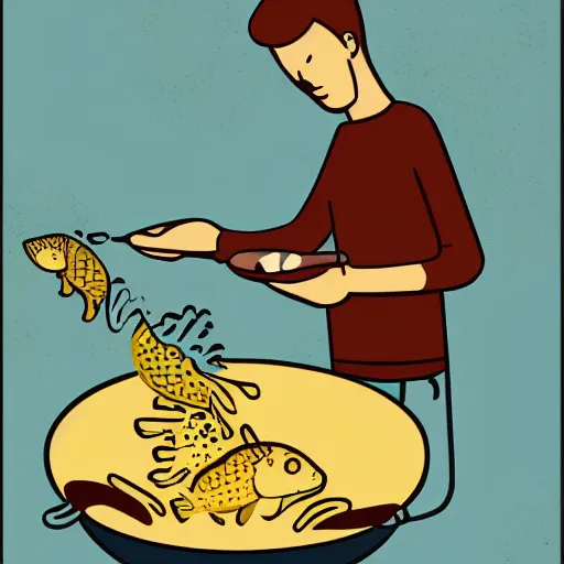 guy trying to feed his dead golden fish in a bowl, | Stable Diffusion ...