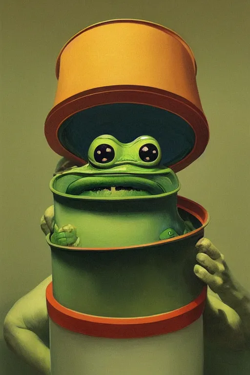 Pepe frog wearing trash bin and bitcoin over his head | Stable ...