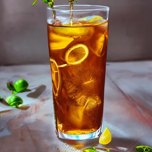 ice - t, tall iced tea glass, by alfons mucha, golden | Stable ...