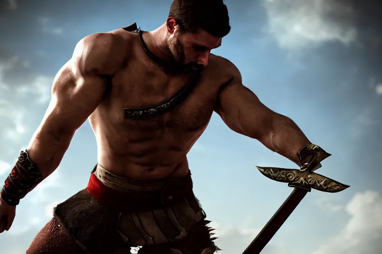 wounded muscular man with sword and shield, fantasy, | Stable Diffusion ...