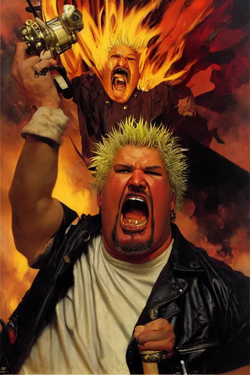 guy fieri angry, enraged, painting by'phil hale '!!! | Stable Diffusion ...