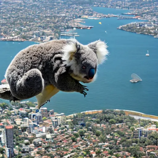 a photo of a koala skydiving above sydney. action | Stable Diffusion ...