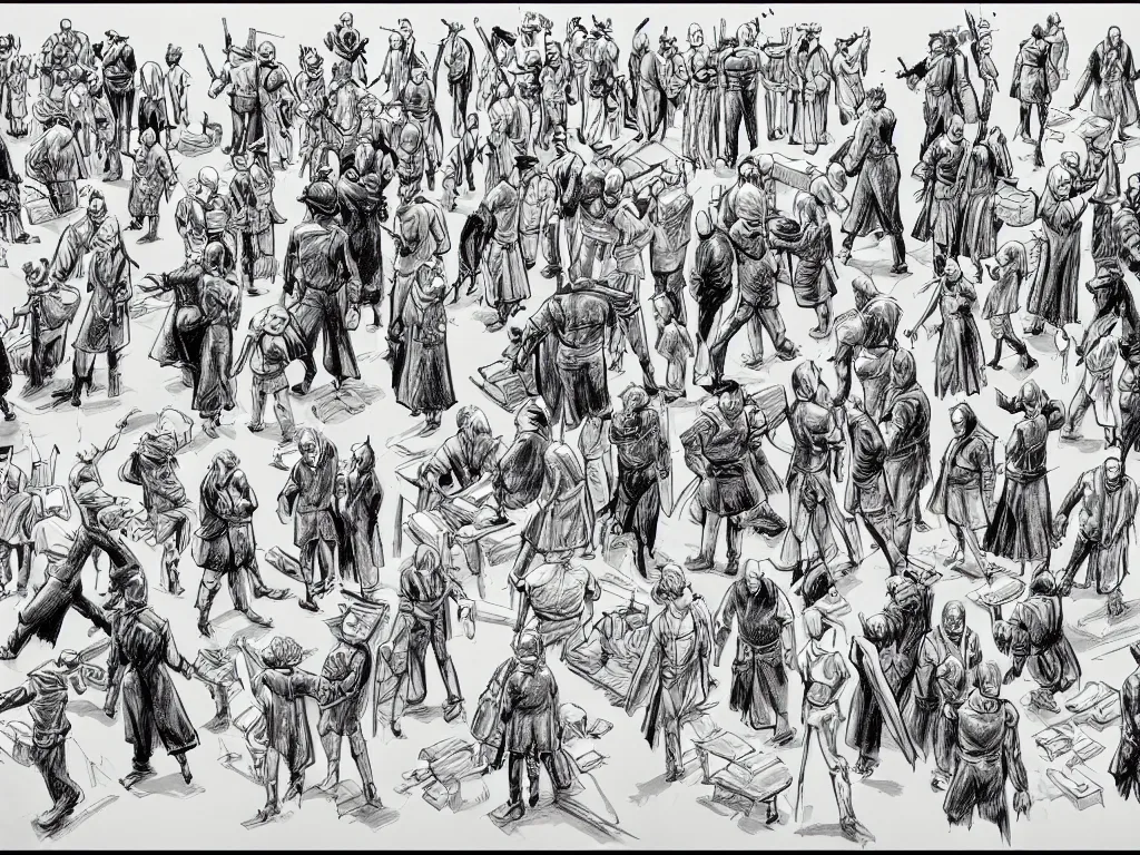 sketches by yu peng depicting busy people scenes | Stable Diffusion | OpenArt