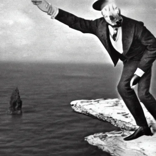 anthro fox man in suit about to fall off cliff into | Stable Diffusion ...