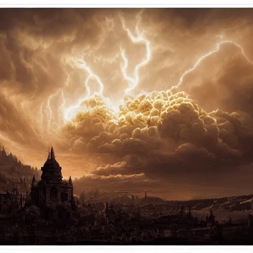 golden cumulonimbus clouds, dawn, in style of Doom, in | Stable ...