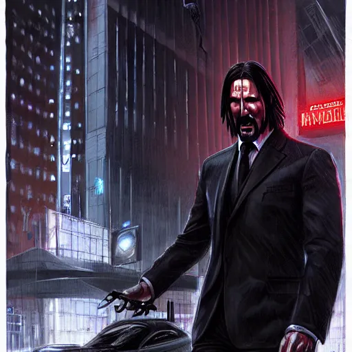an angry john wick facing a giger alien in the city | Stable Diffusion ...