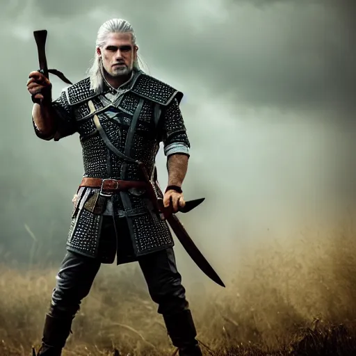 Geralt witcher as a butcher with axe in his hand, shot | Stable ...