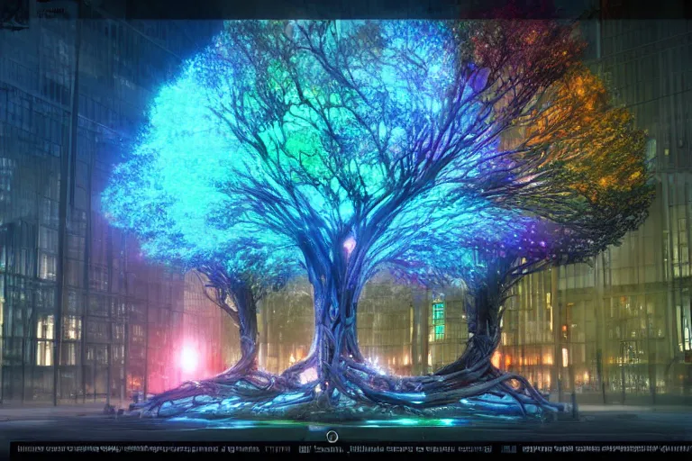 Cybernetic tree of life in a city center, hyper real, | Stable ...