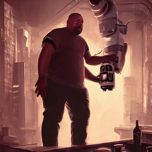 portrait of an overweight cyberpunk barkeeper with a | Stable Diffusion ...