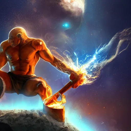 A Cosmic Being forging creation using an hammer and a | Stable ...