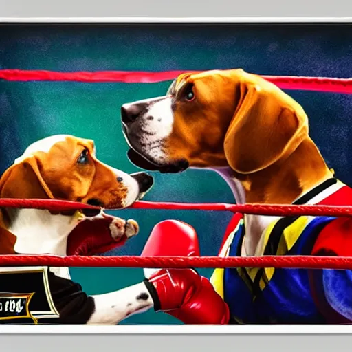 two beagle hound dogs boxing with fists, inside a | Stable Diffusion ...