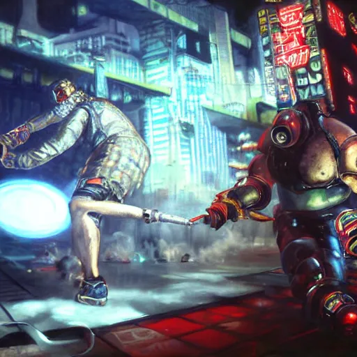 realistic oil painting of a cyberpunk BioShock Tekken | Stable ...