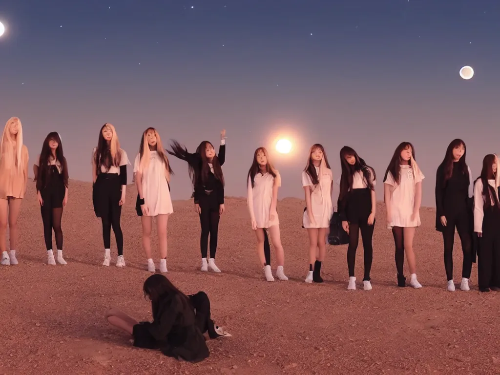 loona members in the desert at night looking at the | Stable Diffusion ...