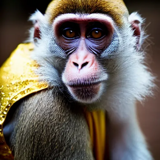 a focused monkey wearing a gold kimono, photography | Stable Diffusion ...