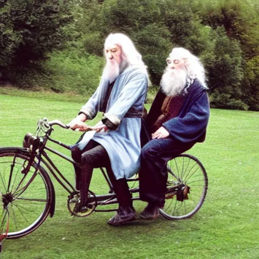 gandalf and harry potter riding a tandem bicycle | Stable Diffusion ...