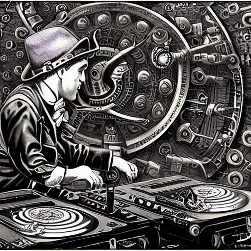 A steampunk DJ, art by M.C. Escher | Stable Diffusion