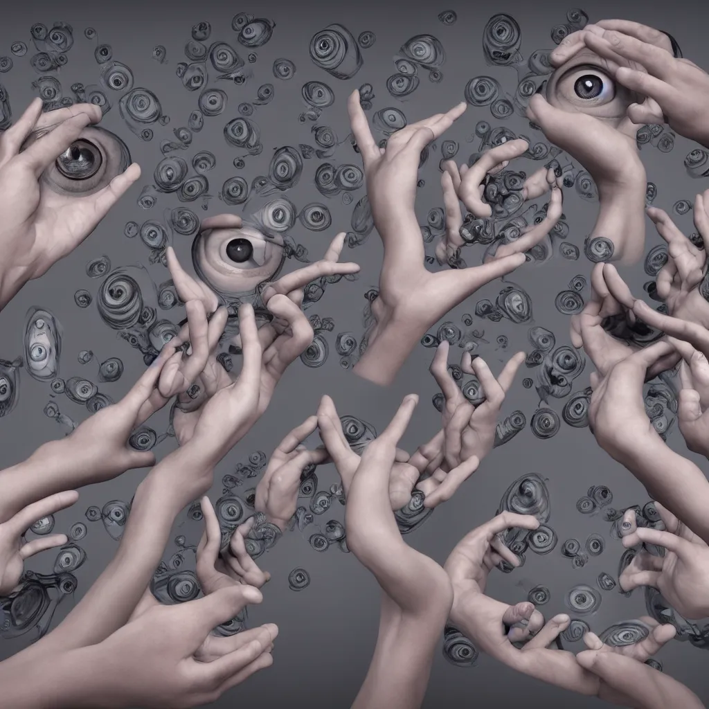two hands holding dozens of human eyeballs, octane | Stable Diffusion | OpenArt