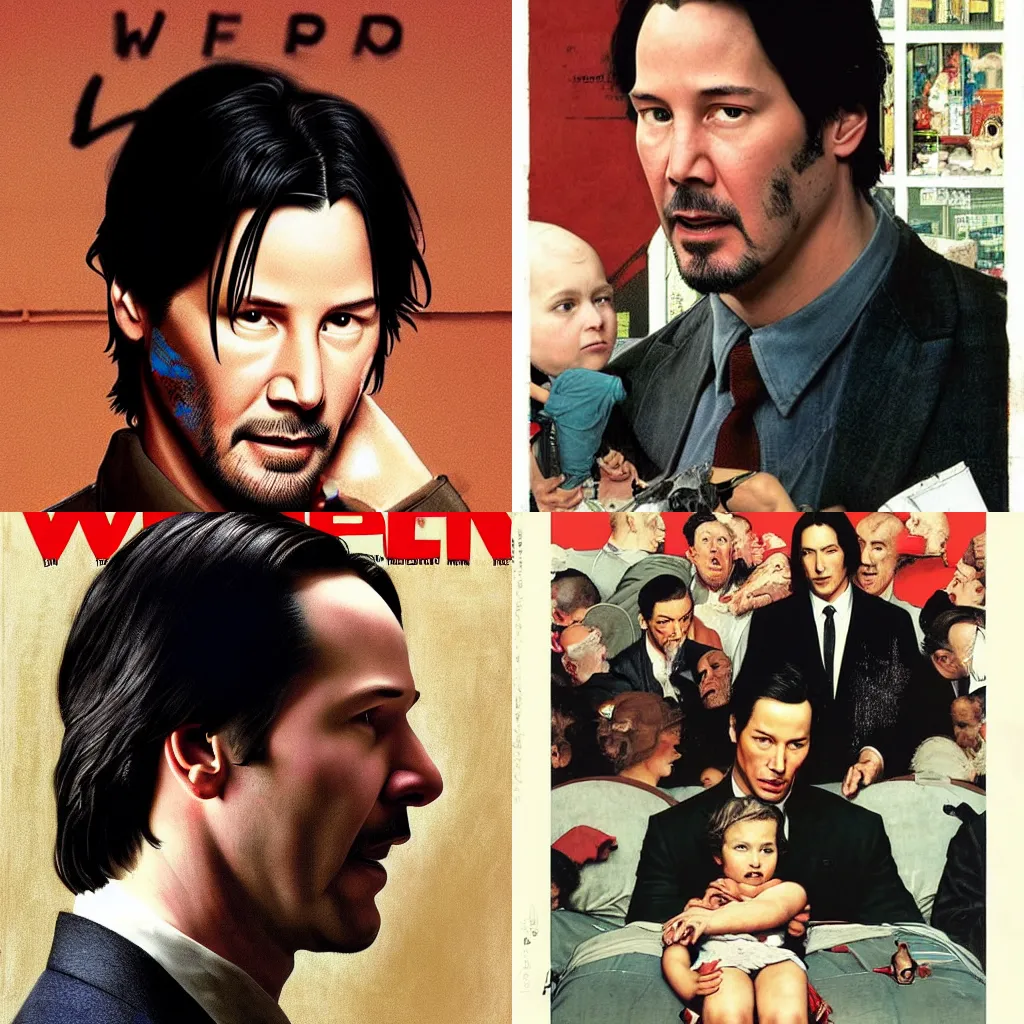 Keanu reeves saying wake up, in the style of norman | Stable Diffusion