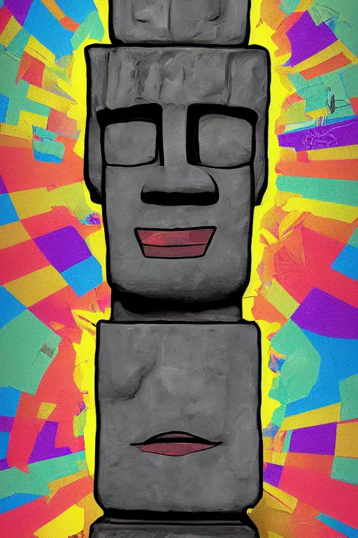 bill cipher moai statue popart slap face caricature | Stable Diffusion
