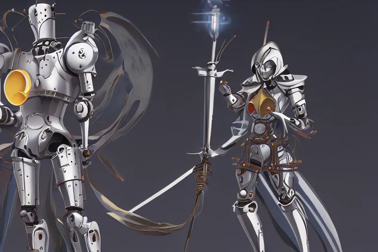 a holy robot wearing holy medieval armor, in the style | Stable ...