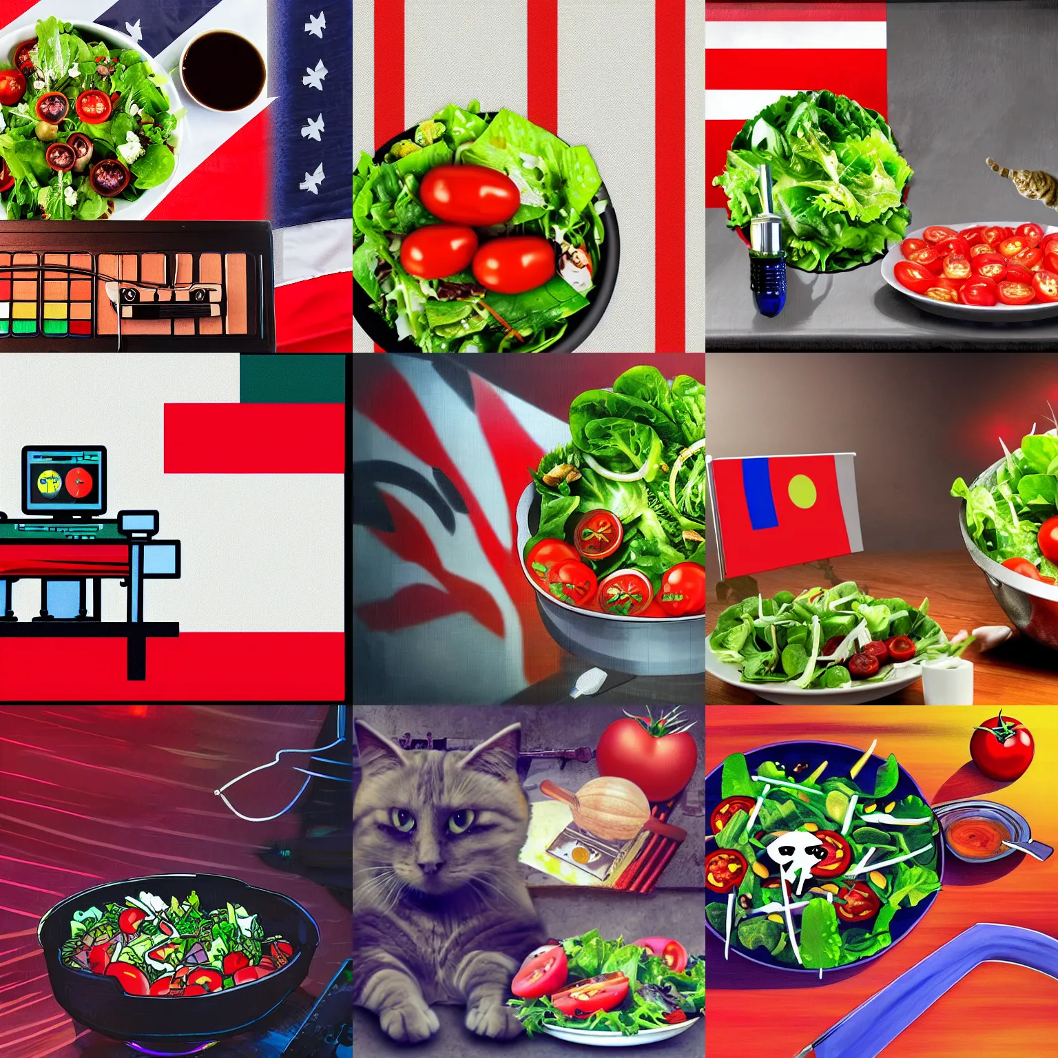 salad, computer, flag, cyberpunk, painting, | Stable Diffusion | OpenArt