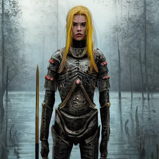 female knight treking in the swamp, dressed, blonde | Stable Diffusion ...