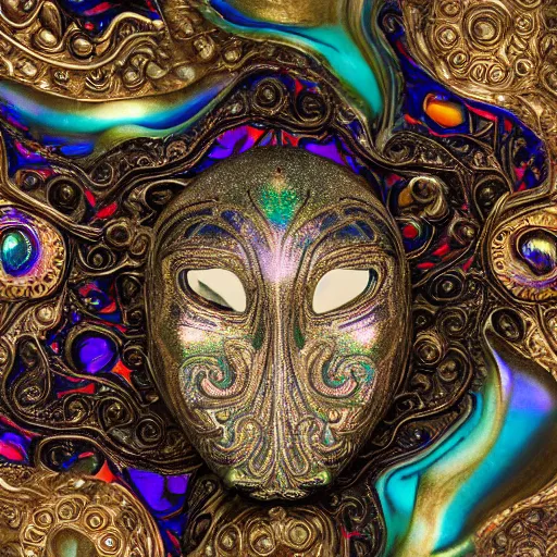 ornamental mask, Art Nouveau cresting oil slick waves, | Stable ...