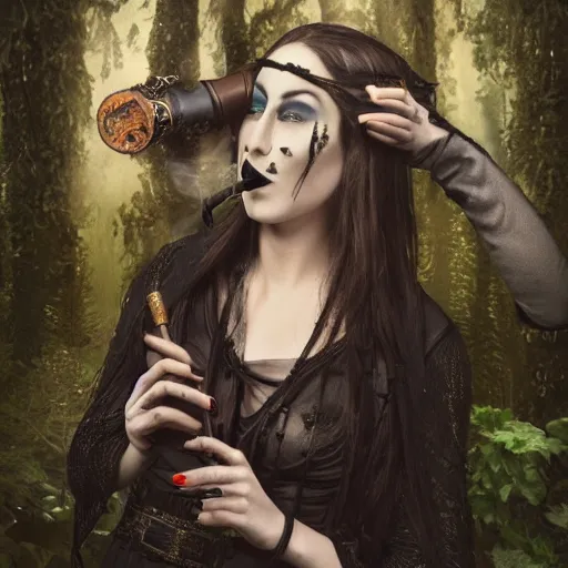 portrait of elven goth woman smoking a pipe in the | Stable Diffusion ...