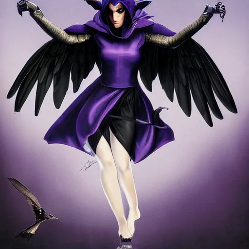 character portrait of a modest robed raven angel with | Stable ...