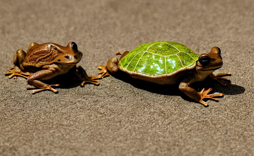 a photography of a brown frog riding a green turtle | Stable Diffusion ...