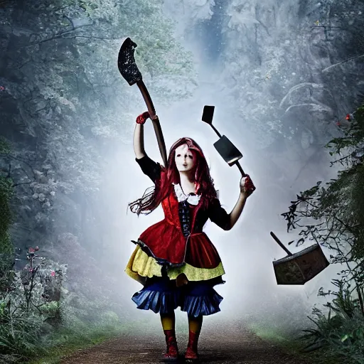 photo of a alice in wonderland warrior with an axe, | Stable Diffusion ...
