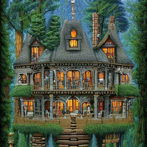 extremely detailed woodland mansion, by Rob Gonsalves | Stable ...