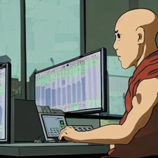 cyborg monk sitting in a wallstreet office trading | Stable Diffusion ...